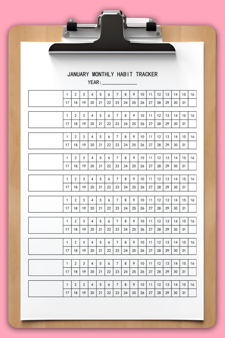 Free Printable Habit Tracker Set: 30, 31, 28, & 29 day