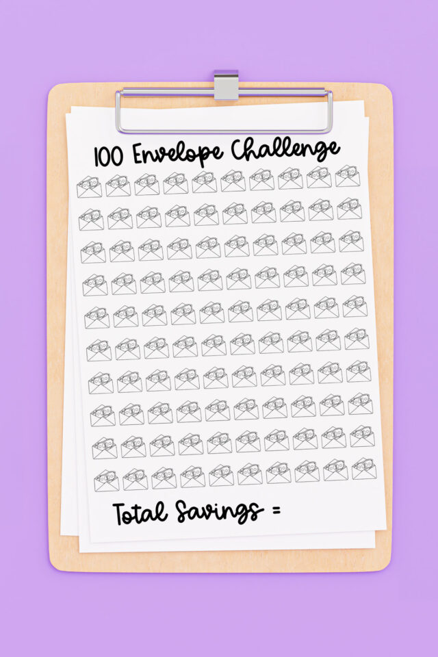 Free 100 Envelope Challenge Printable Chart to Save Money