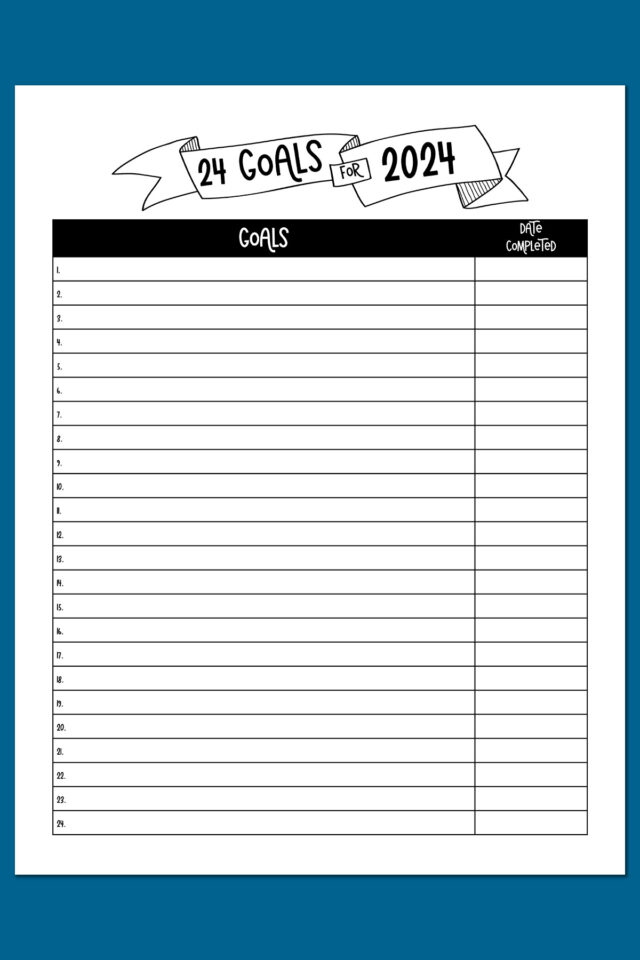 24 Yearly Goals & Adventures for 2024 Printable
