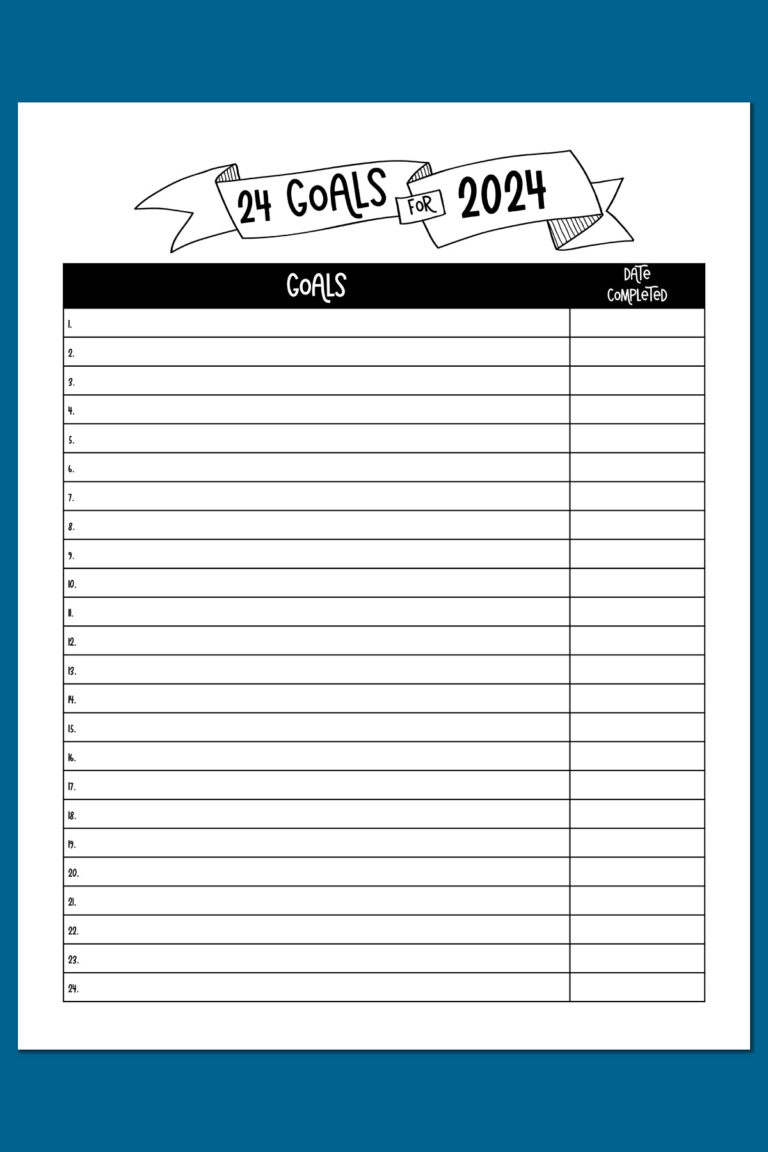 24 Yearly Goals & Adventures for 2024 Printable