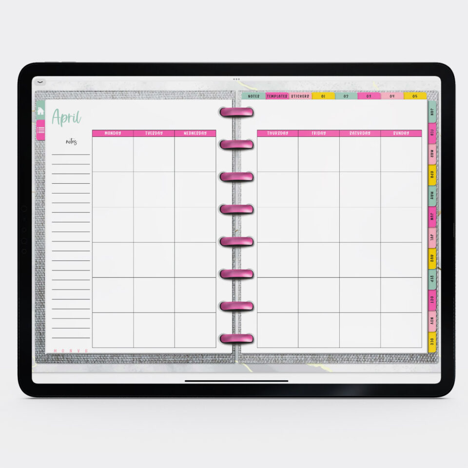 Free Digital Planner: Undated with Monday & Sunday Start