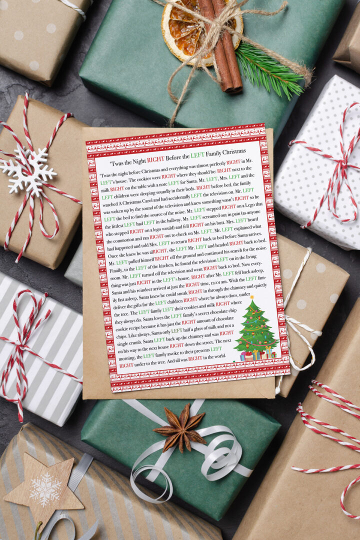 Free Left Right Across Christmas Gift Game Printable