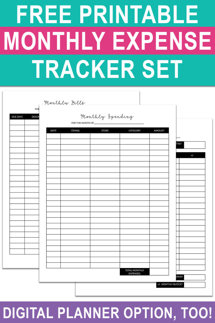 Free Printable & Digital Monthly Expense & Budget Tracker