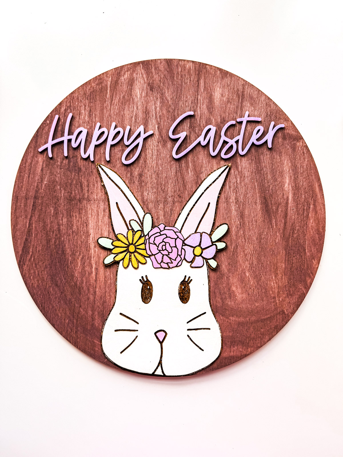 Free Happy Easter Bunny SVG File for Wood Round