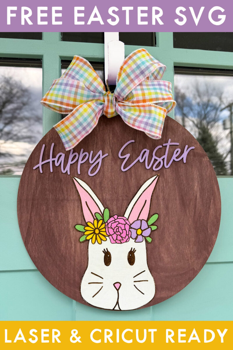 Free Happy Easter Bunny SVG File for Wood Round