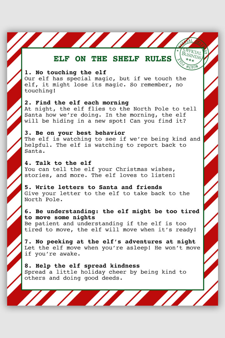 Free Printable Elf on the Shelf Rules for Kids