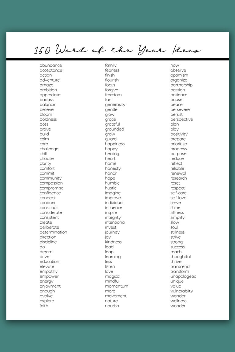 Free Word of the Year Printable and Word Ideas List