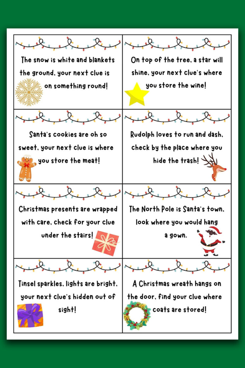 Free Christmas Scavenger Hunt Printable Game Clues