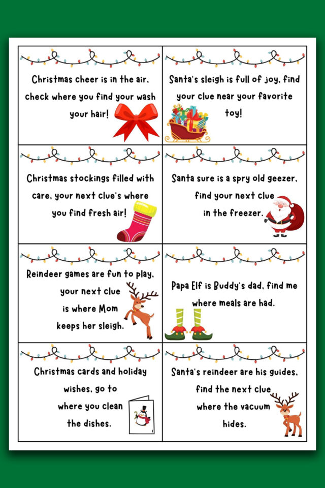 Free Christmas Scavenger Hunt Printable Game Clues