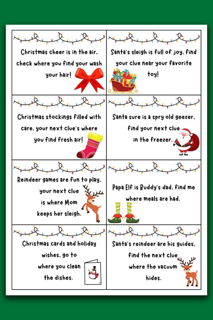 Free Christmas Scavenger Hunt Printable Game Clues