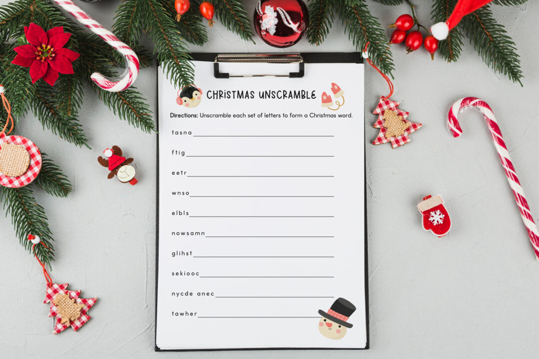 Free Printable Christmas & Winter Word Unscramble Worksheets