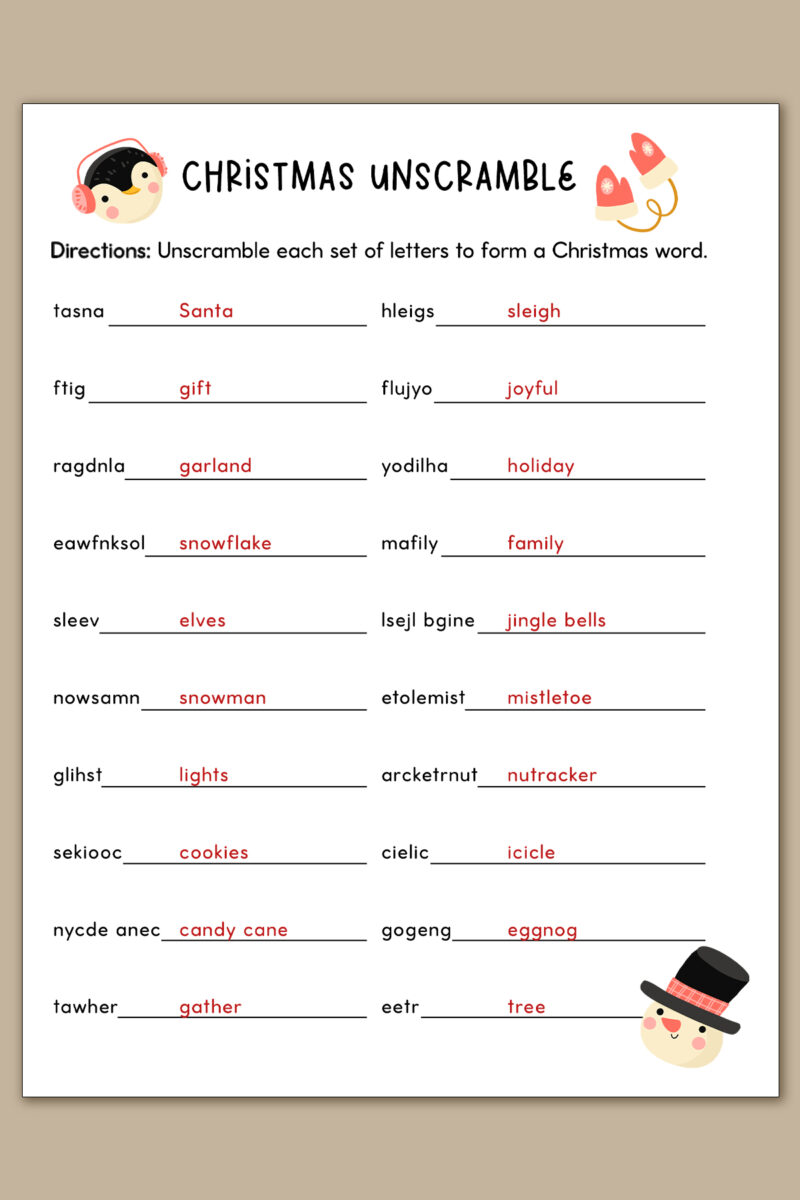 free-christmas-unscramble-worksheets-example5 - Mom Envy