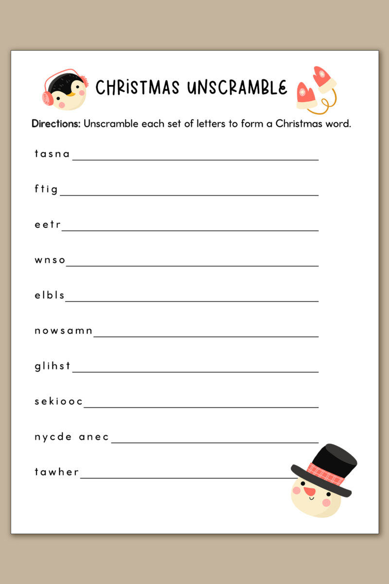 free-christmas-unscramble-worksheets-example8 - Mom Envy