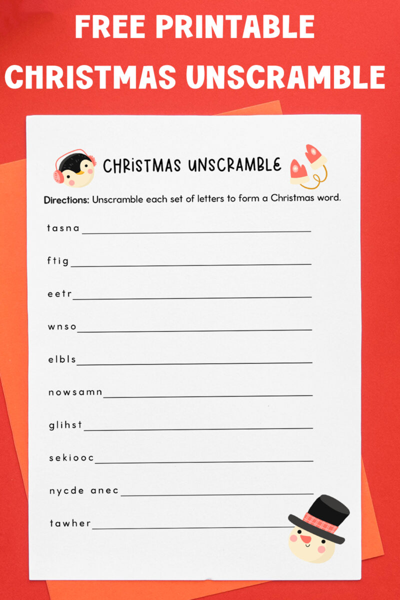 Free Printable Christmas & Winter Word Unscramble Worksheets