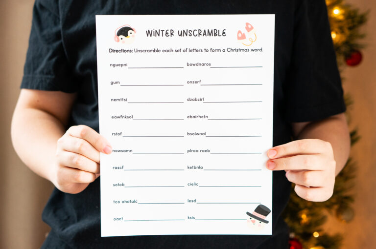 Free Printable Christmas & Winter Word Unscramble Worksheets