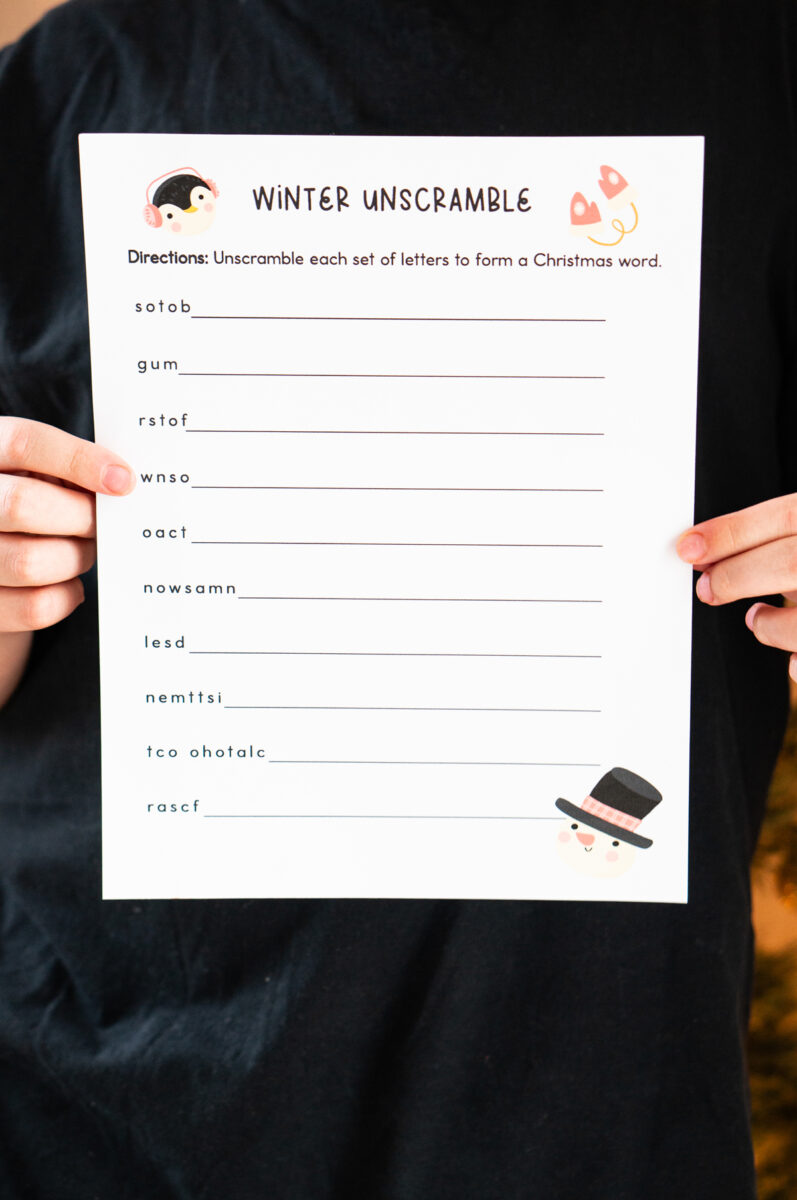 Free Printable Christmas & Winter Word Unscramble Worksheets
