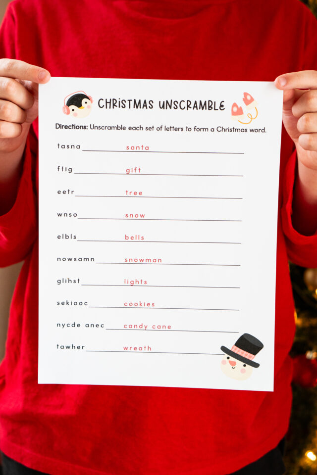Free Printable Christmas & Winter Word Unscramble Worksheets