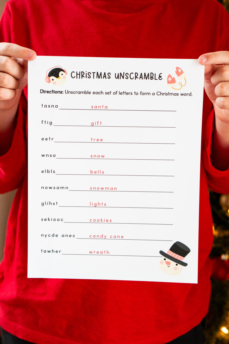 Free Printable Christmas & Winter Word Unscramble Worksheets