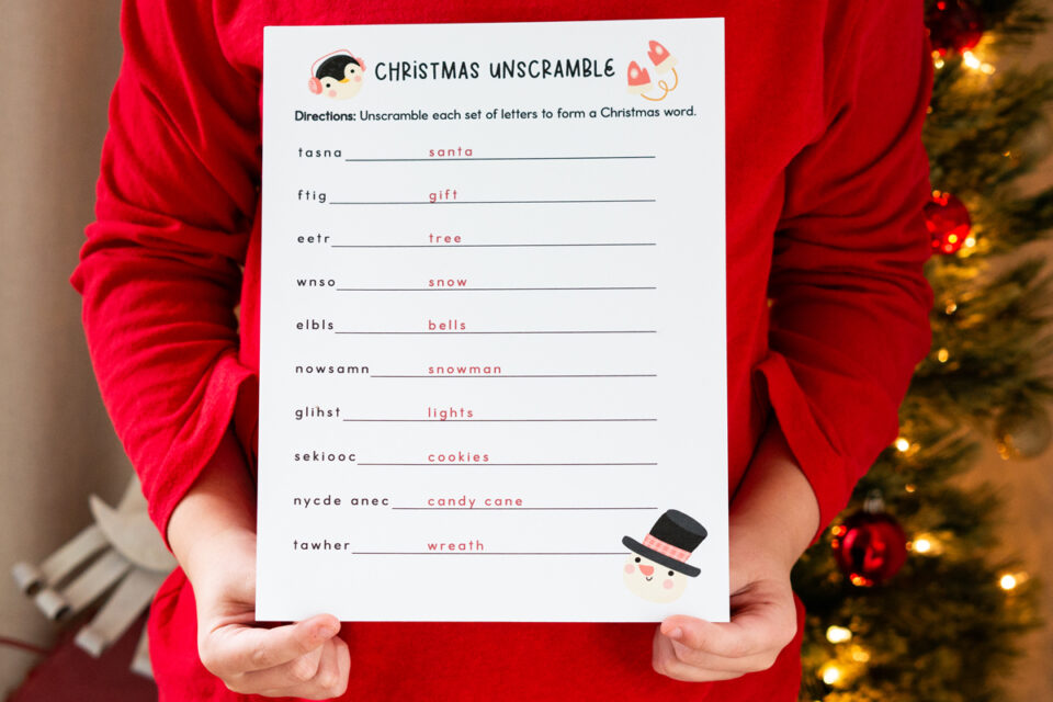 Free Printable Christmas & Winter Word Unscramble Worksheets