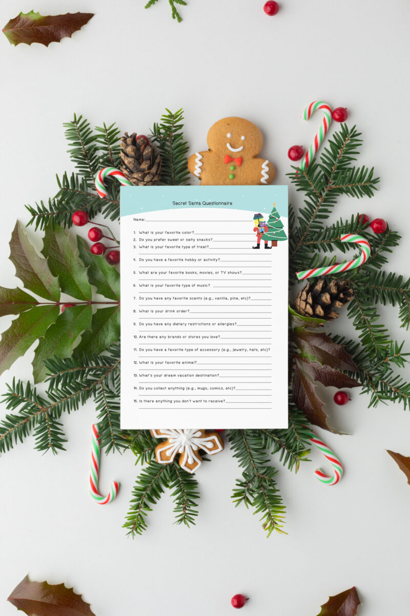 Free Secret Santa Printable & Digital Questionnaire Form
