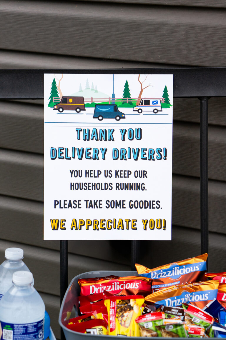 Free Printable Thank You Delivery Drivers Sign for Snacks