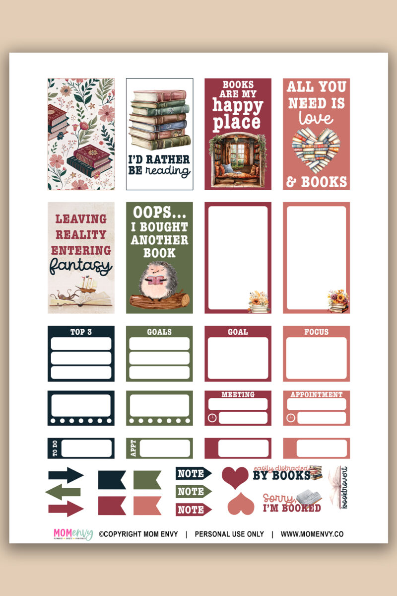 Free Book Planner Stickers | Printable or Digital Download