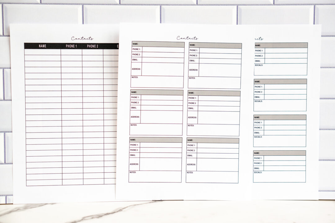 Free Contact List Printable & Digital Planner Pages