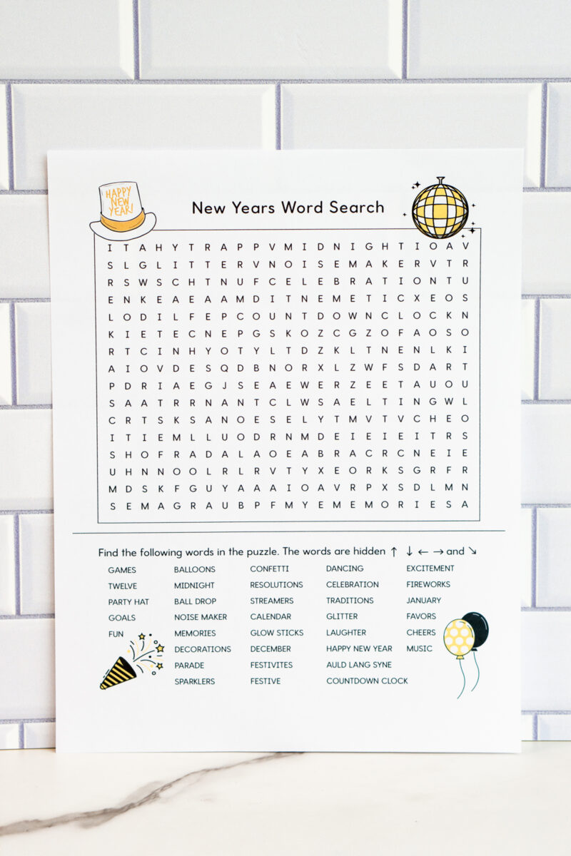 Free New Years Word Search Printable Set | 3 Levels