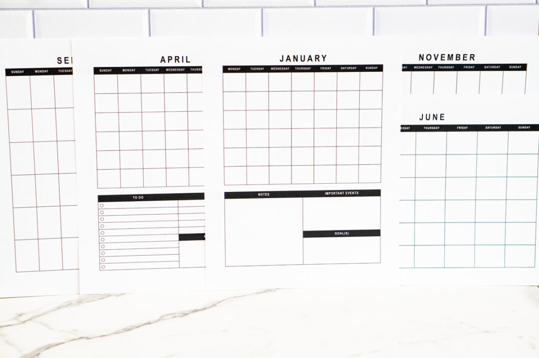 Free Undated Single Page Monthly Calendars | PDF & PNGs