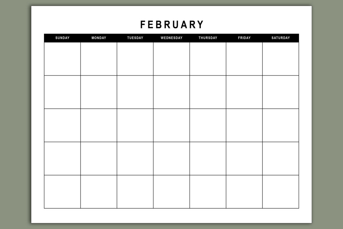 Free Undated Single Page Monthly Calendars | PDF & PNGs
