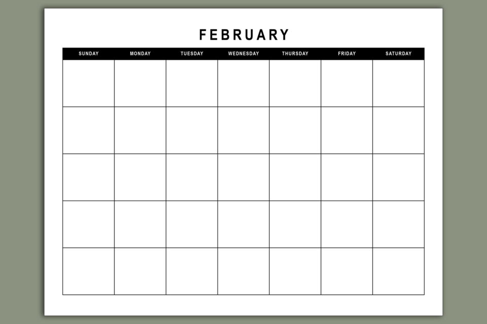Free Undated Single Page Monthly Calendars | PDF & PNGs