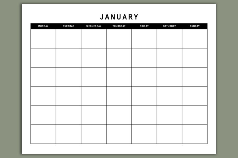 Free Undated Single Page Monthly Calendars | PDF & PNGs